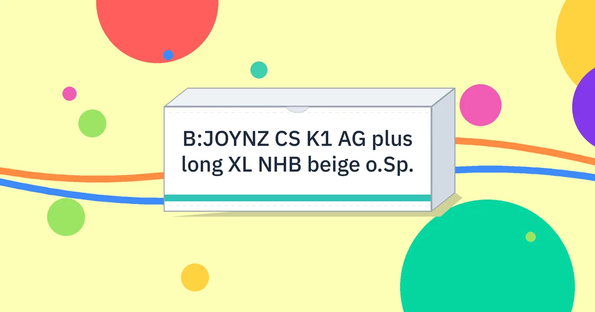 Symbolbild: Packung mit der Aufschrift B:JOYNZ CS K1 AG plus long XL NHB beige o.Sp. (PZN 20531366) – Verfügbarkeit und Bezug in Apotheken in Frankfurt am Main