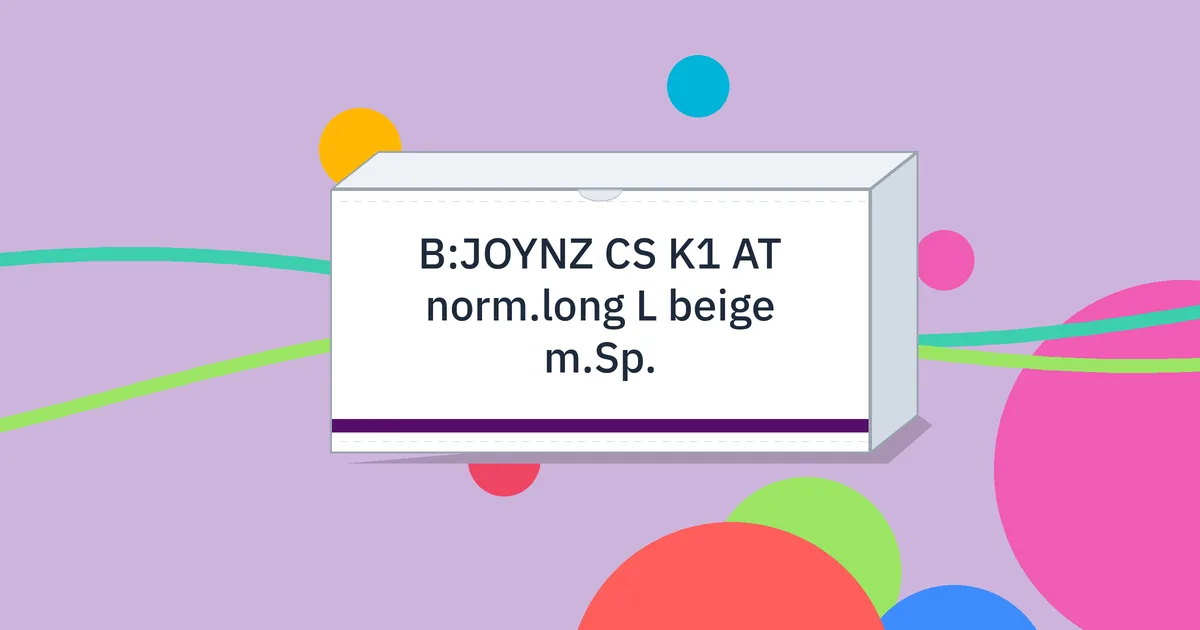 Symbolbild: Packung mit der Aufschrift B:JOYNZ CS K1 AT norm.long L beige m.Sp. (PZN 20536889) – Verfügbarkeit und Bezug in Apotheken in Frankfurt am Main