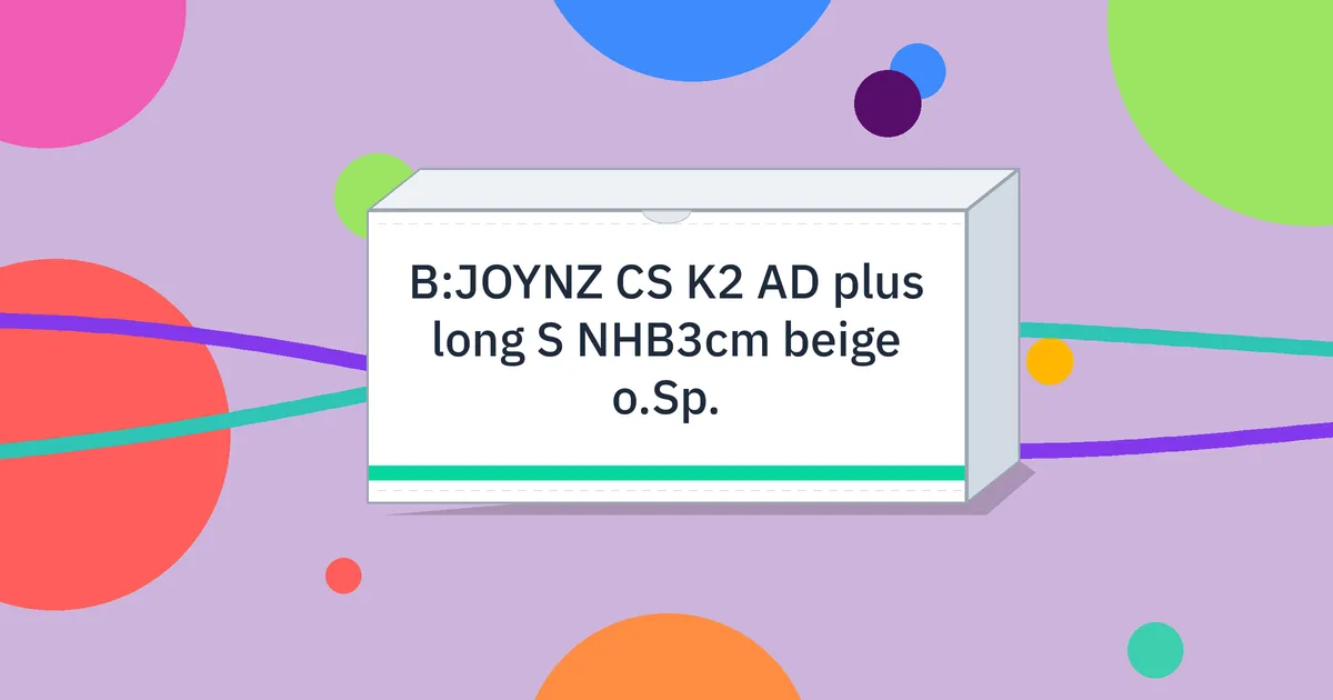 Symbolbild: Packung mit der Aufschrift B:JOYNZ CS K2 AD plus long S NHB3cm beige o.Sp. (PZN 20530504) – Verfügbarkeit und Bezug in Apotheken in Frankfurt am Main