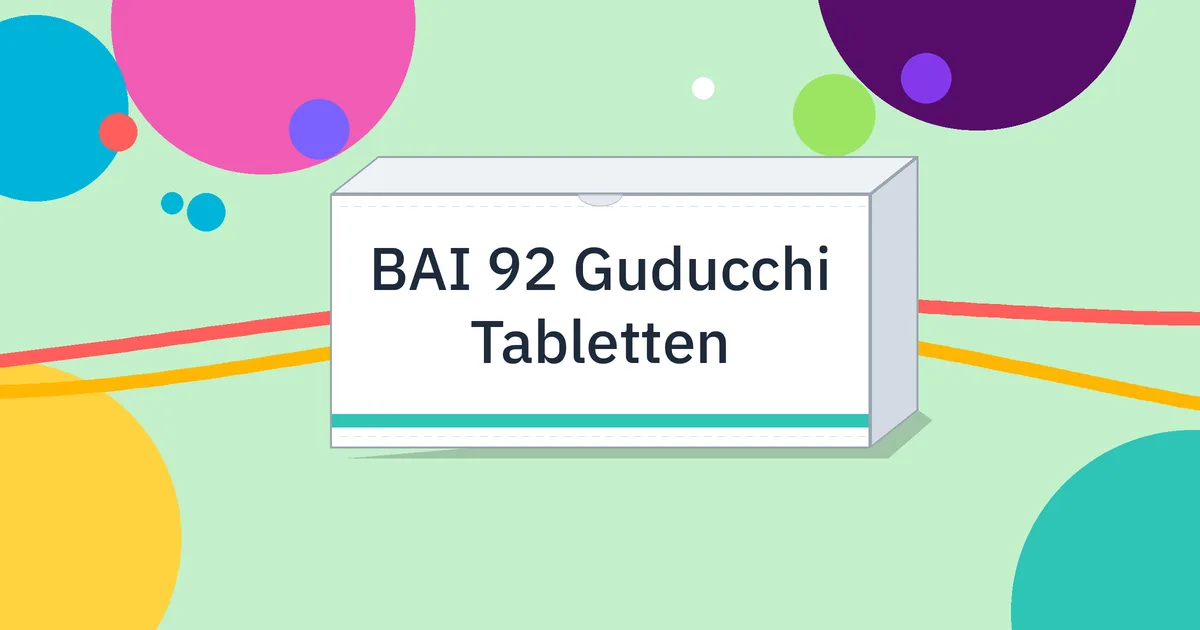 Symbolbild: Packung mit der Aufschrift BAI 92 Guducchi Tabletten (PZN 11652993) – Verfügbarkeit und Bezug in Apotheken in Frankfurt am Main