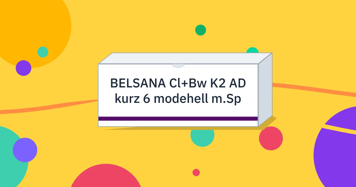 Symbolbild: Packung mit der Aufschrift BELSANA Cl+Bw K2 AD kurz 6 modehell m.Sp (PZN 12242079) – Verfügbarkeit und Bezug in Apotheken in Frankfurt am Main