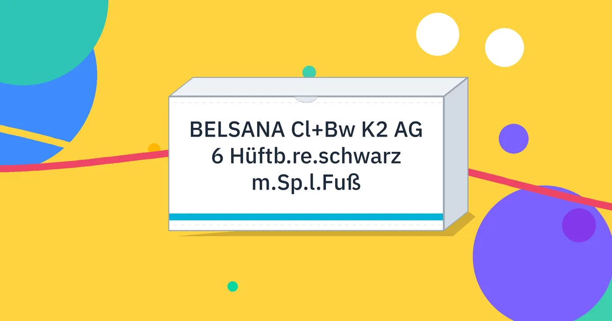 Symbolbild: Packung mit der Aufschrift BELSANA Cl+Bw K2 AG 6 Hüftb.re.schwarz m.Sp.l.Fuß (PZN 12255308) – Verfügbarkeit und Bezug in Apotheken in Frankfurt am Main