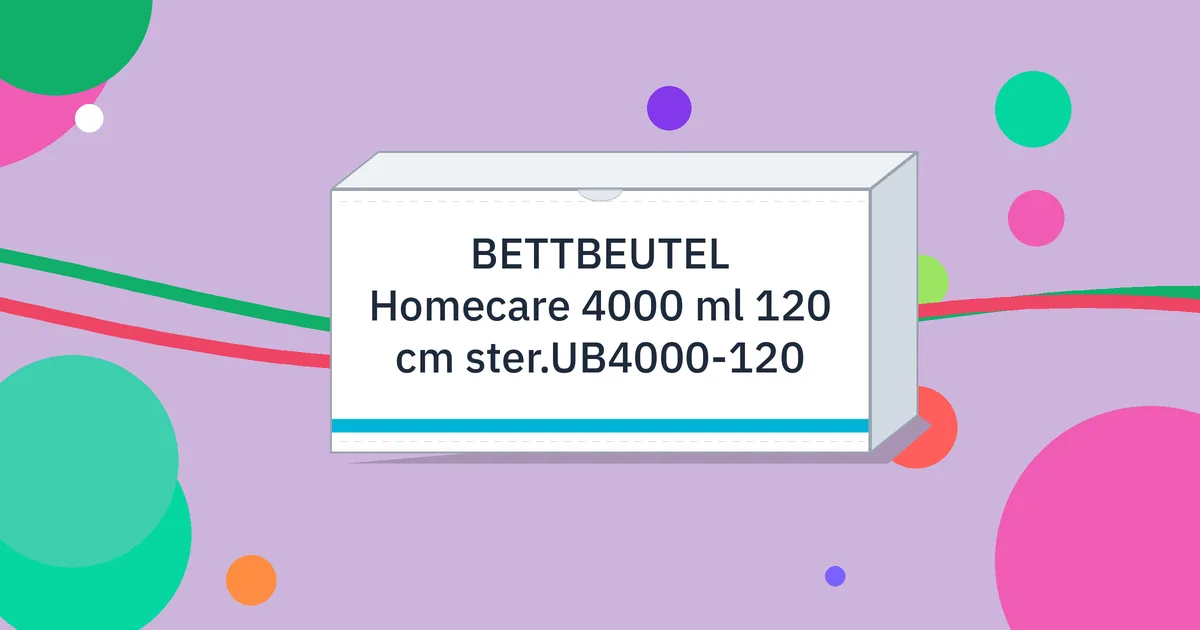 Symbolbild: Packung mit der Aufschrift BETTBEUTEL Homecare 4000 ml 120 cm ster.UB4000-120 (PZN 18201584) – Verfügbarkeit und Bezug in Apotheken in Frankfurt am Main