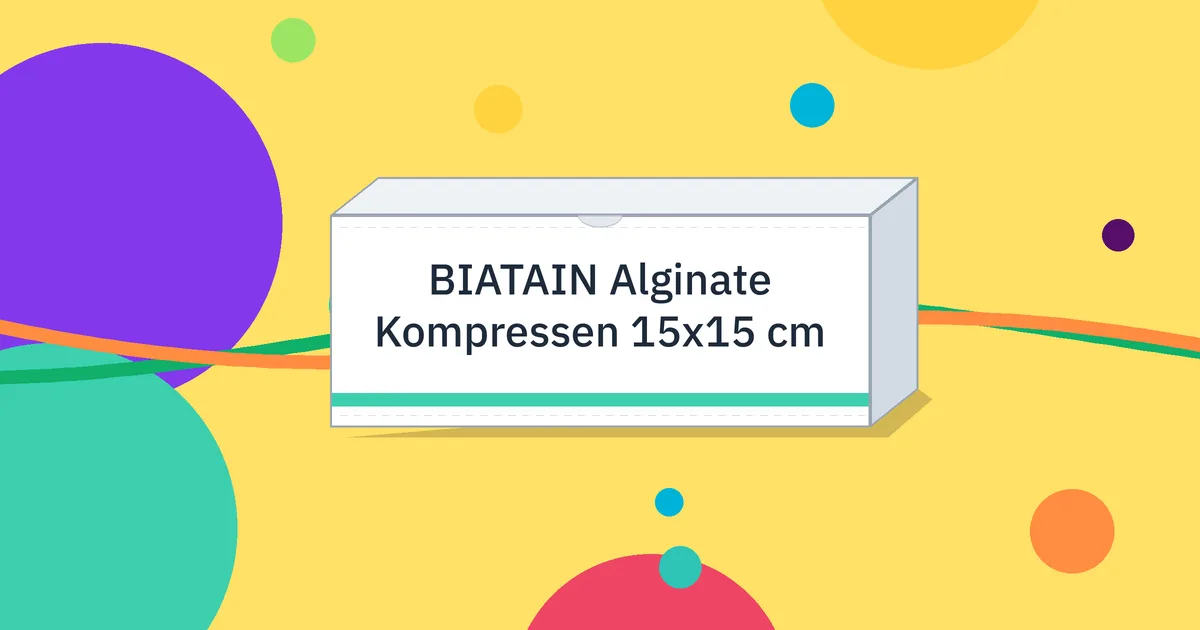 Symbolbild: Packung mit der Aufschrift BIATAIN Alginate Kompressen 15x15 cm (PZN 11117194) – Verfügbarkeit und Bezug in Apotheken in Frankfurt am Main