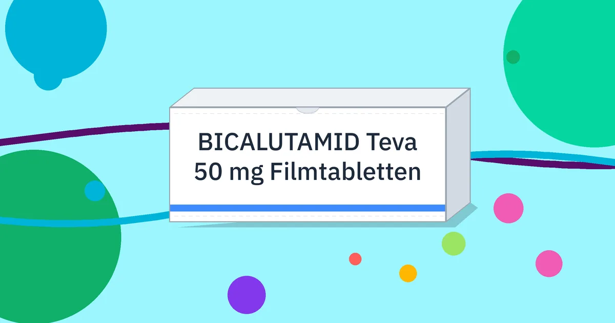 Symbolbild: Packung mit der Aufschrift BICALUTAMID Teva 50 mg Filmtabletten (PZN 10713451) – Verfügbarkeit und Bezug in Apotheken in Frankfurt am Main