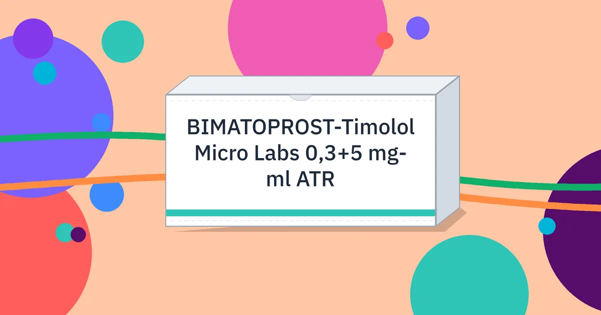 Symbolbild: Packung mit der Aufschrift BIMATOPROST-Timolol Micro Labs 0,3+5 mg-ml ATR (PZN 19394071) – Verfügbarkeit und Bezug in Apotheken in Frankfurt am Main