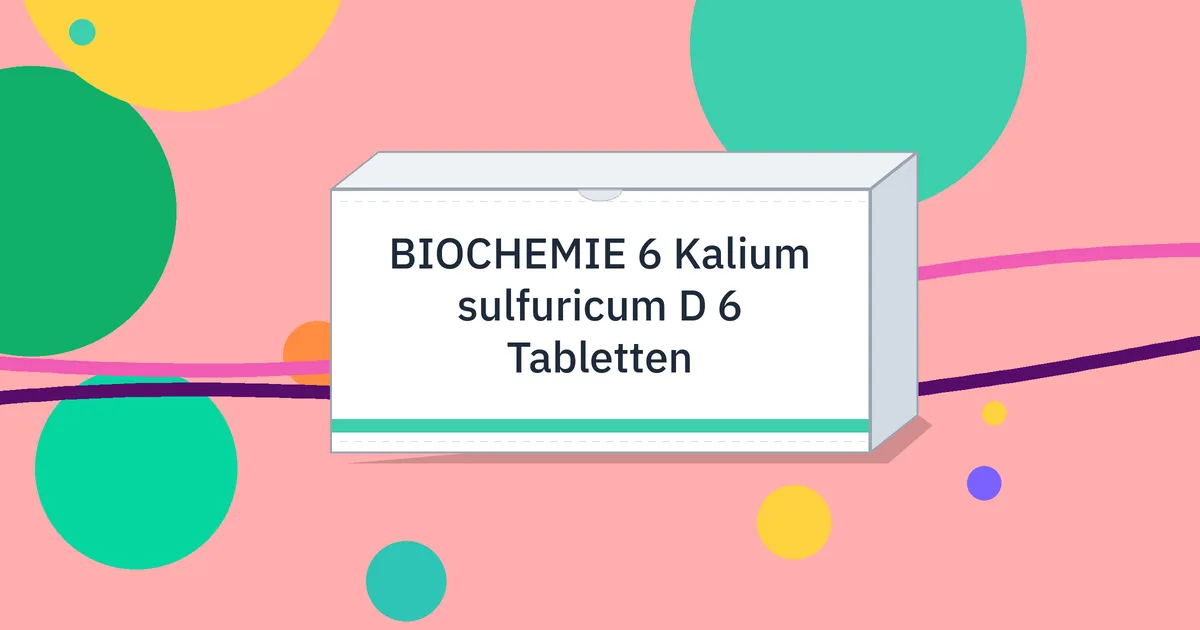 Symbolbild: Packung mit der Aufschrift BIOCHEMIE 6 Kalium sulfuricum D 6 Tabletten (PZN 01009411) – Verfügbarkeit und Bezug in Apotheken in Frankfurt am Main
