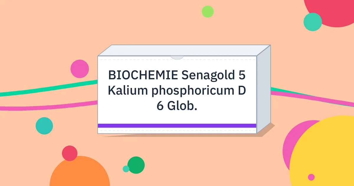 Symbolbild: Packung mit der Aufschrift BIOCHEMIE Senagold 5 Kalium phosphoricum D 6 Glob. (PZN 06827812) – Verfügbarkeit und Bezug in Apotheken in Frankfurt am Main