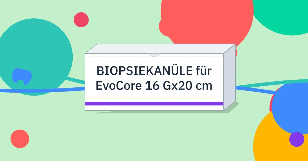 Symbolbild: Packung mit der Aufschrift BIOPSIEKANÜLE für EvoCore 16 Gx20 cm (PZN 11059114) – Verfügbarkeit und Bezug in Apotheken in Frankfurt am Main