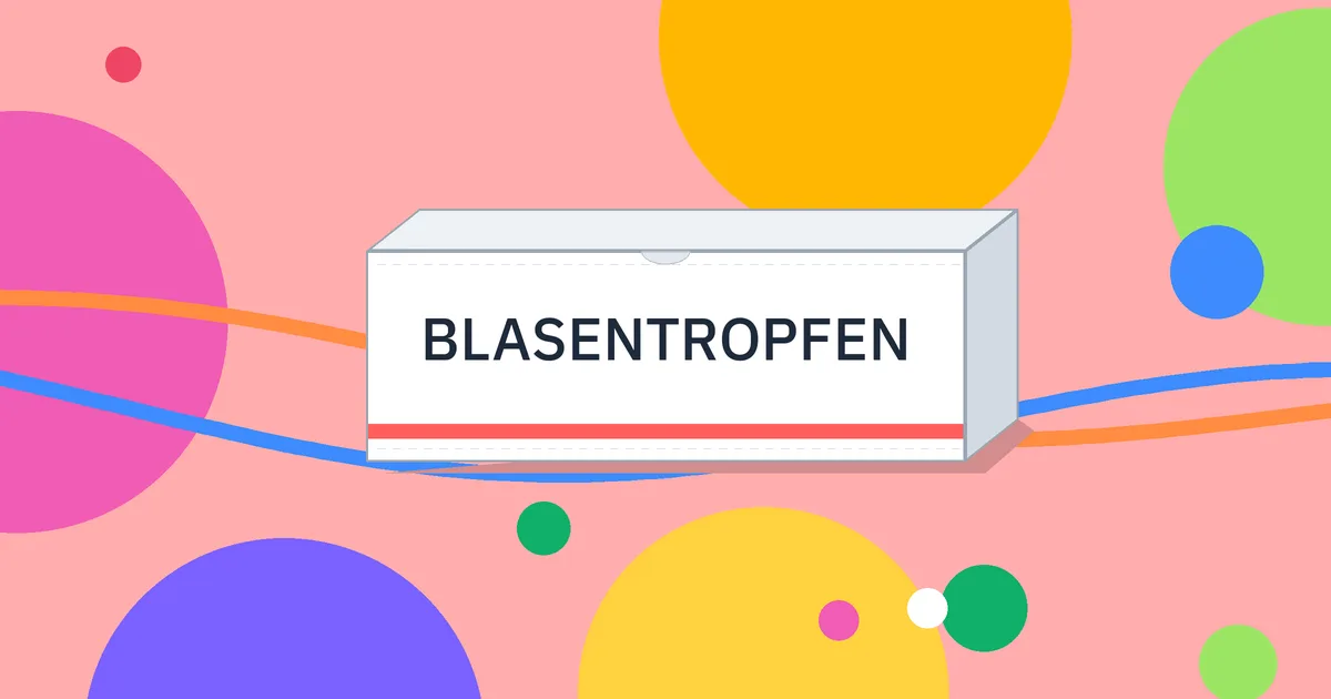 Symbolbild: Packung mit der Aufschrift BLASENTROPFEN (PZN 14249536) – Verfügbarkeit und Bezug in Apotheken in Frankfurt am Main