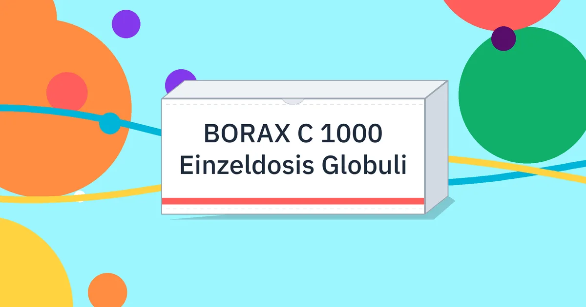 Symbolbild: Packung mit der Aufschrift BORAX C 1000 Einzeldosis Globuli (PZN 03033052) – Verfügbarkeit und Bezug in Apotheken in Frankfurt am Main