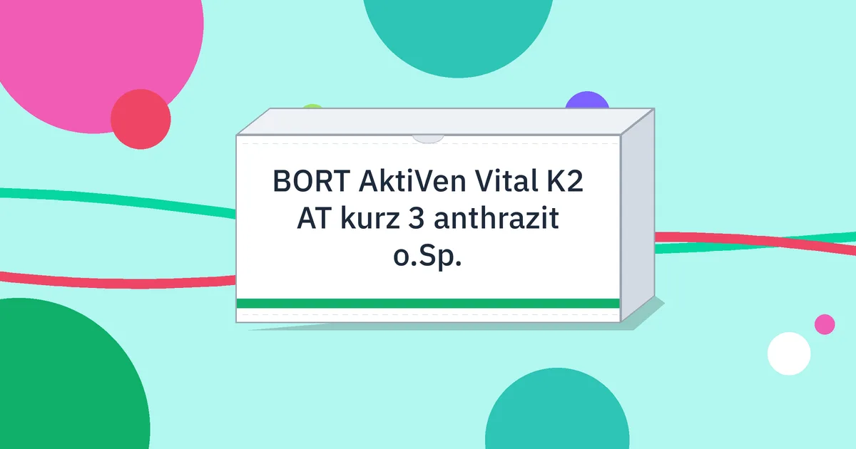 Symbolbild: Packung mit der Aufschrift BORT AktiVen Vital K2 AT kurz 3 anthrazit o.Sp. (PZN 13743151) – Verfügbarkeit und Bezug in Apotheken in Frankfurt am Main