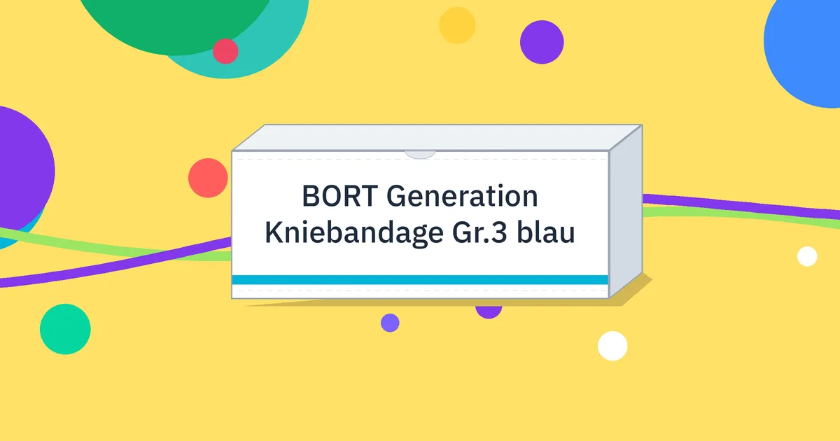 Symbolbild: Packung mit der Aufschrift BORT Generation Kniebandage Gr.3 blau (PZN 16317489) – Verfügbarkeit und Bezug in Apotheken in Frankfurt am Main