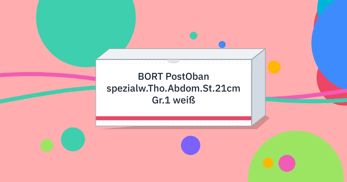 Symbolbild: Packung mit der Aufschrift BORT PostOban spezialw.Tho.Abdom.St.21cm Gr.1 weiß (PZN 11581075) – Verfügbarkeit und Bezug in Apotheken in Frankfurt am Main