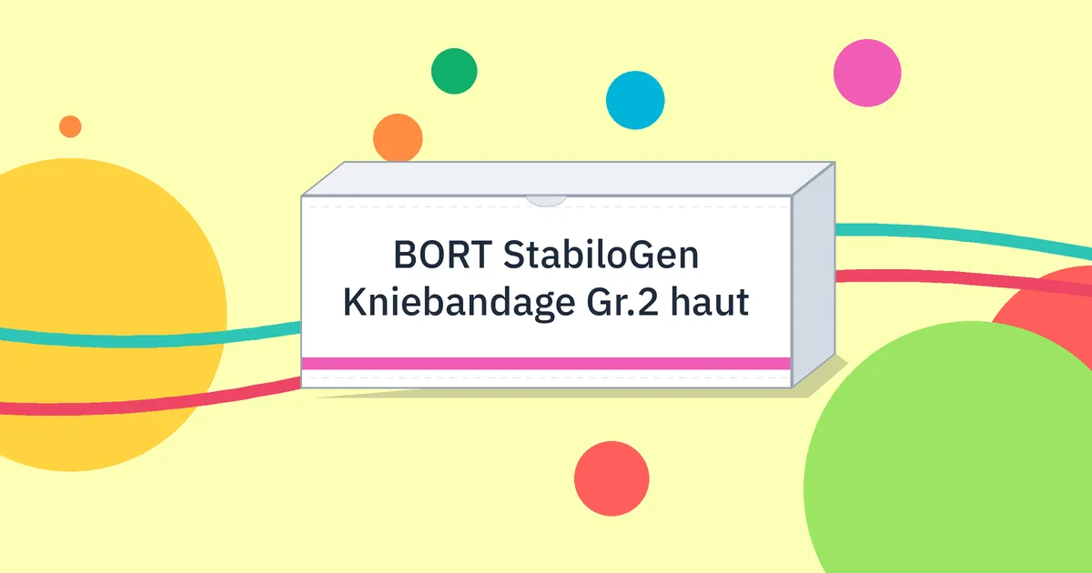 Symbolbild: Packung mit der Aufschrift BORT StabiloGen Kniebandage Gr.2 haut (PZN 16846472) – Verfügbarkeit und Bezug in Apotheken in Frankfurt am Main