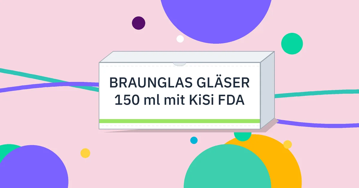 Symbolbild: Packung mit der Aufschrift BRAUNGLAS GLÄSER 150 ml mit KiSi FDA (PZN 18364688) – Verfügbarkeit und Bezug in Apotheken in Frankfurt am Main
