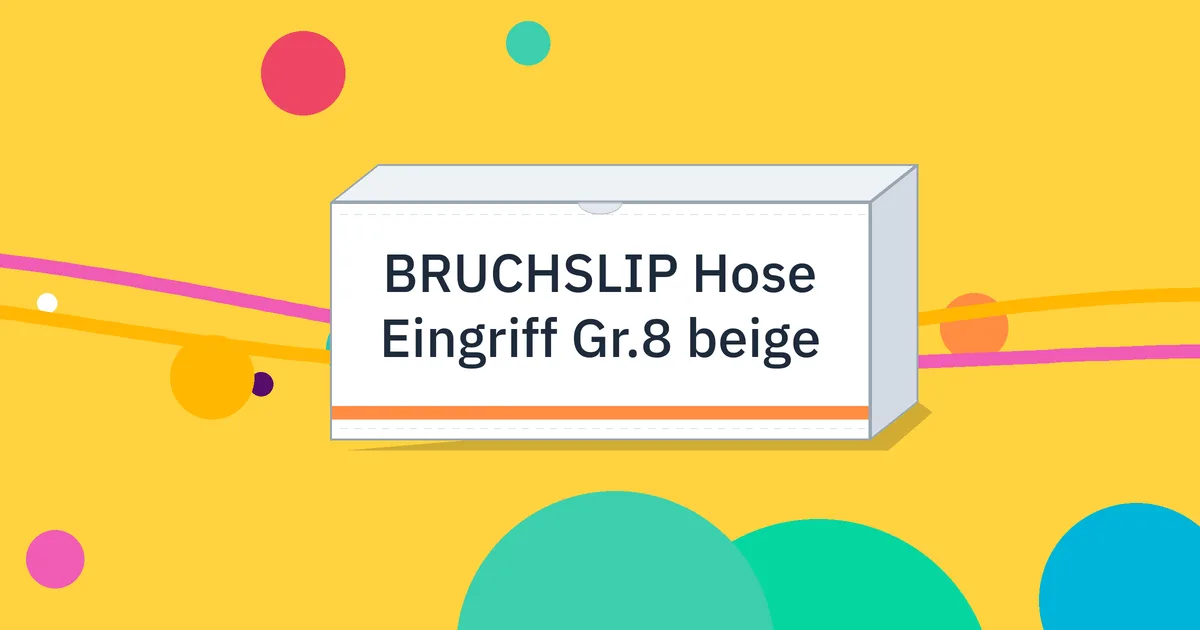 Symbolbild: Packung mit der Aufschrift BRUCHSLIP Hose Eingriff Gr.8 beige (PZN 19390699) – Verfügbarkeit und Bezug in Apotheken in Frankfurt am Main