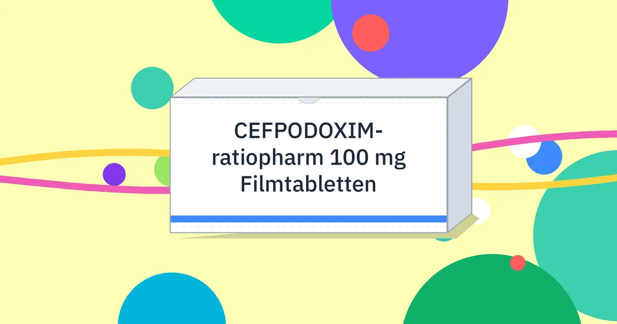 Symbolbild: Packung mit der Aufschrift CEFPODOXIM-ratiopharm 100 mg Filmtabletten (PZN 04478454) – Verfügbarkeit und Bezug in Apotheken in Frankfurt am Main