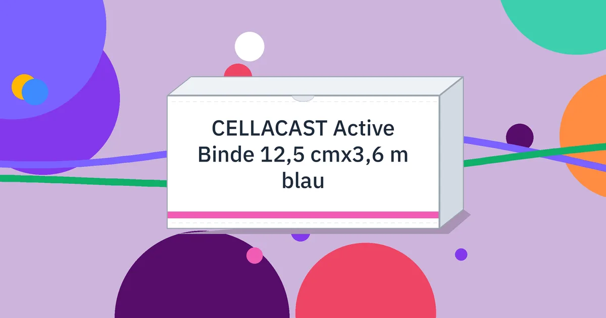 Symbolbild: Packung mit der Aufschrift CELLACAST Active Binde 12,5 cmx3,6 m blau (PZN 14251800) – Verfügbarkeit und Bezug in Apotheken in Frankfurt am Main
