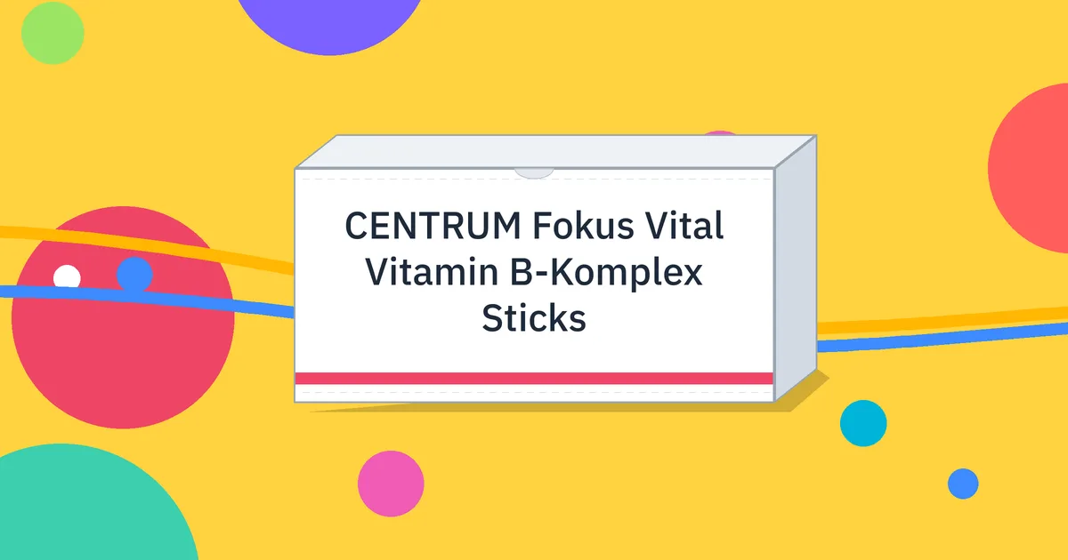 Symbolbild: Packung mit der Aufschrift CENTRUM Fokus Vital Vitamin B-Komplex Sticks (PZN 13511854) – Verfügbarkeit und Bezug in Apotheken in Frankfurt am Main