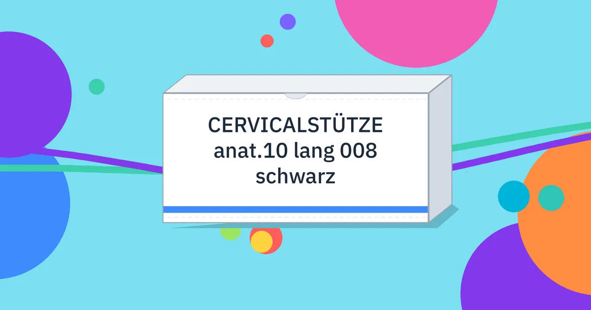 Symbolbild: Packung mit der Aufschrift CERVICALSTÜTZE anat.10 lang 008 schwarz (PZN 10233314) – Verfügbarkeit und Bezug in Apotheken in Frankfurt am Main