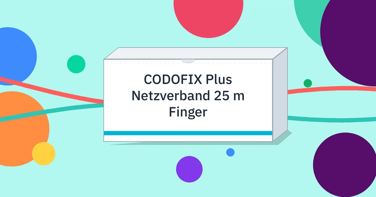 Symbolbild: Packung mit der Aufschrift CODOFIX Plus Netzverband 25 m Finger (PZN 06928269) – Verfügbarkeit und Bezug in Apotheken in Frankfurt am Main