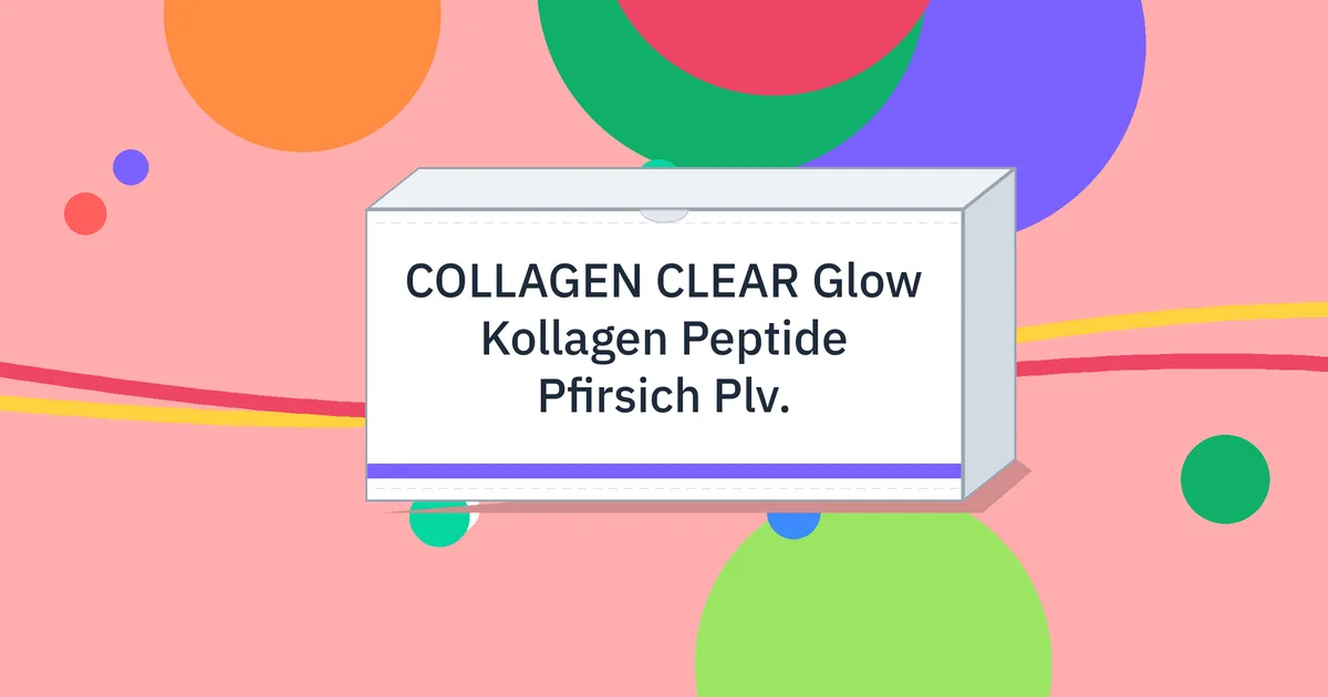 Symbolbild: Packung mit der Aufschrift COLLAGEN CLEAR Glow Kollagen Peptide Pfirsich Plv. (PZN 19274154) – Verfügbarkeit und Bezug in Apotheken in Frankfurt am Main