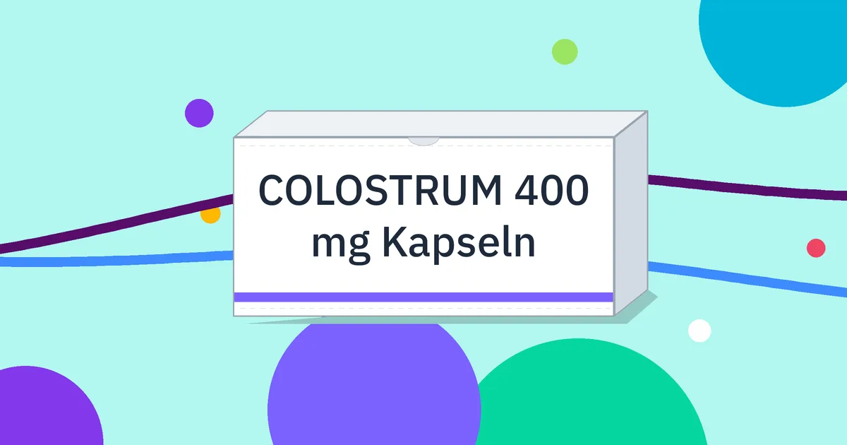 Symbolbild: Packung mit der Aufschrift COLOSTRUM 400 mg Kapseln (PZN 18064147) – Verfügbarkeit und Bezug in Apotheken in Frankfurt am Main