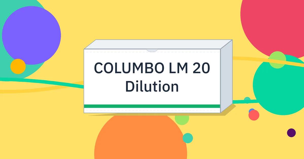 Symbolbild: Packung mit der Aufschrift COLUMBO LM 20 Dilution (PZN 13448848) – Verfügbarkeit und Bezug in Apotheken in Frankfurt am Main