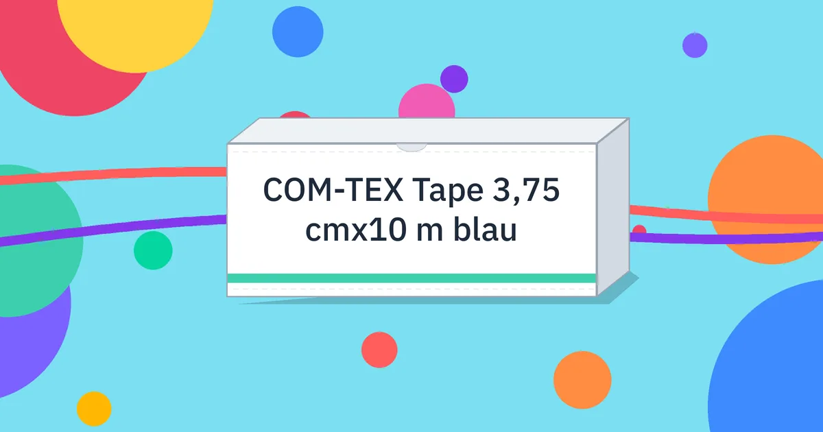 Symbolbild: Packung mit der Aufschrift COM-TEX Tape 3,75 cmx10 m blau (PZN 03100222) – Verfügbarkeit und Bezug in Apotheken in Frankfurt am Main
