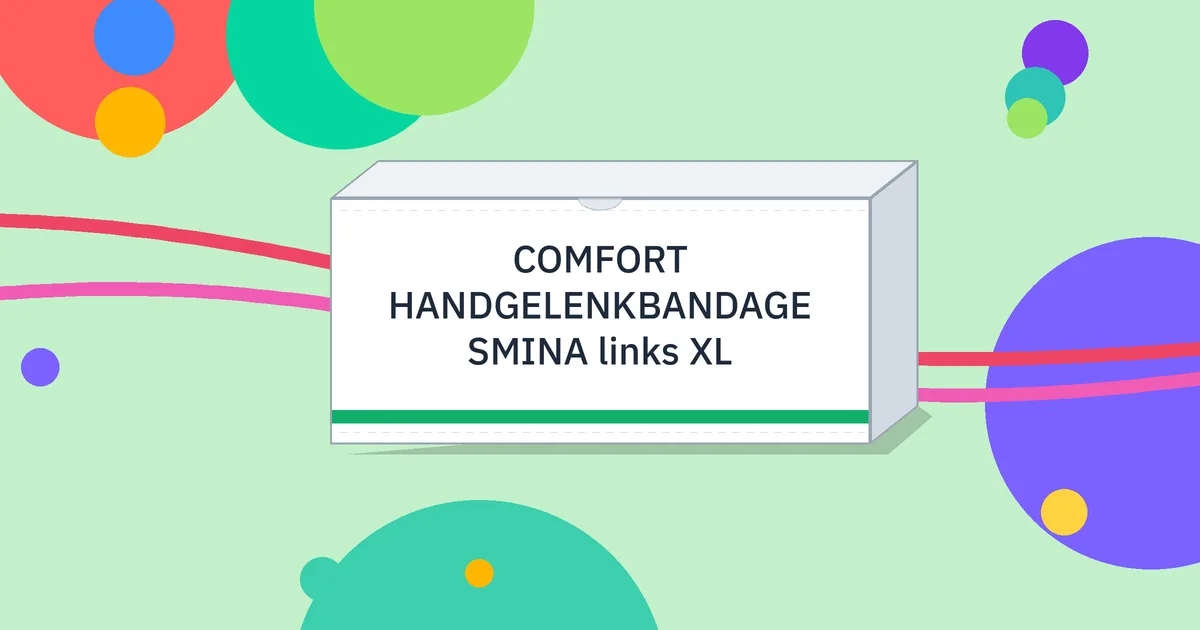 Symbolbild: Packung mit der Aufschrift COMFORT HANDGELENKBANDAGE SMINA links XL (PZN 20162727) – Verfügbarkeit und Bezug in Apotheken in Frankfurt am Main