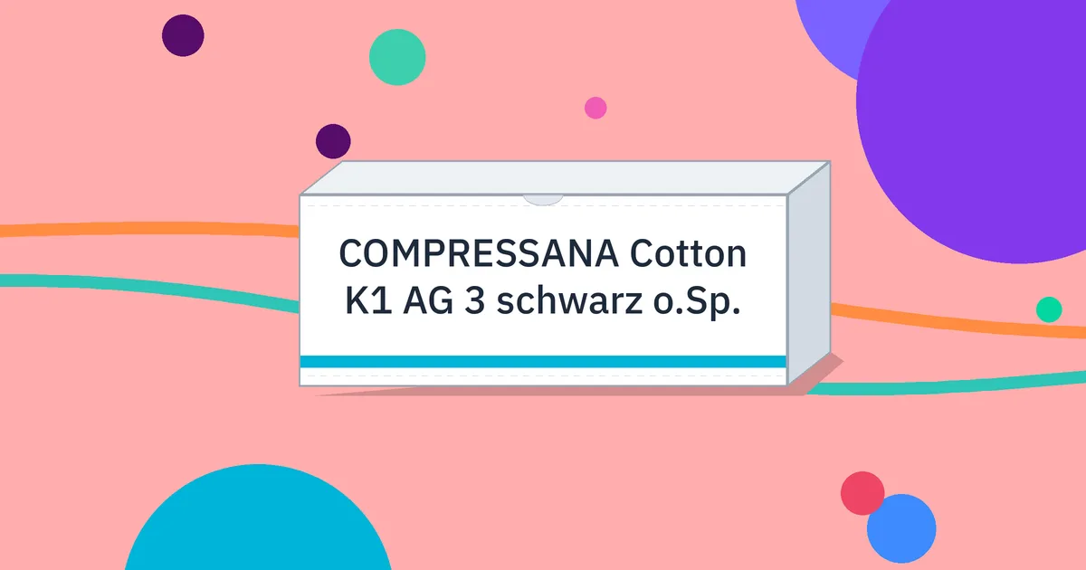 Symbolbild: Packung mit der Aufschrift COMPRESSANA Cotton K1 AG 3 schwarz o.Sp. (PZN 11393126) – Verfügbarkeit und Bezug in Apotheken in Frankfurt am Main