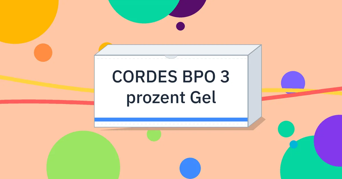 Symbolbild: Packung mit der Aufschrift CORDES BPO 3 prozent Gel (PZN 03332702) – Verfügbarkeit und Bezug in Apotheken in Frankfurt am Main