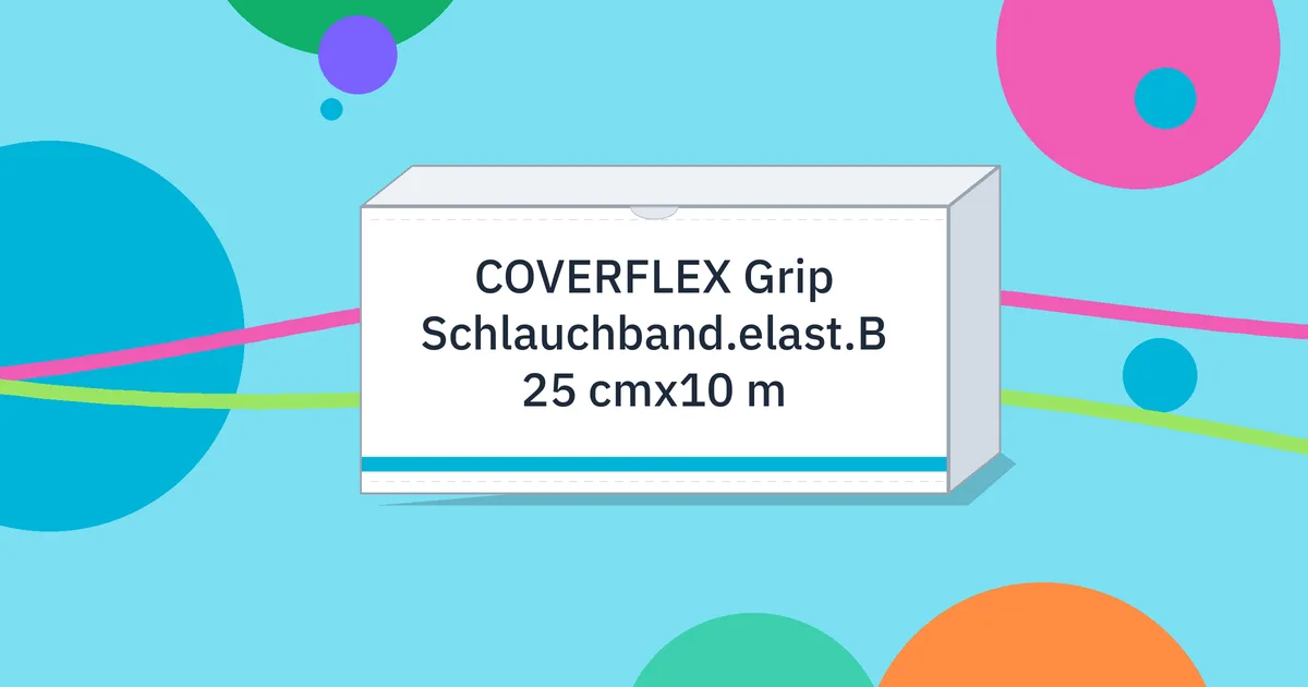 Symbolbild: Packung mit der Aufschrift COVERFLEX Grip Schlauchband.elast.B 25 cmx10 m (PZN 14442121) – Verfügbarkeit und Bezug in Apotheken in Frankfurt am Main