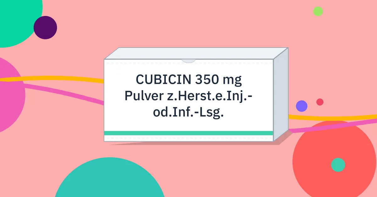 Symbolbild: Packung mit der Aufschrift CUBICIN 350 mg Pulver z.Herst.e.Inj.- od.Inf.-Lsg. (PZN 04838272) – Verfügbarkeit und Bezug in Apotheken in Frankfurt am Main