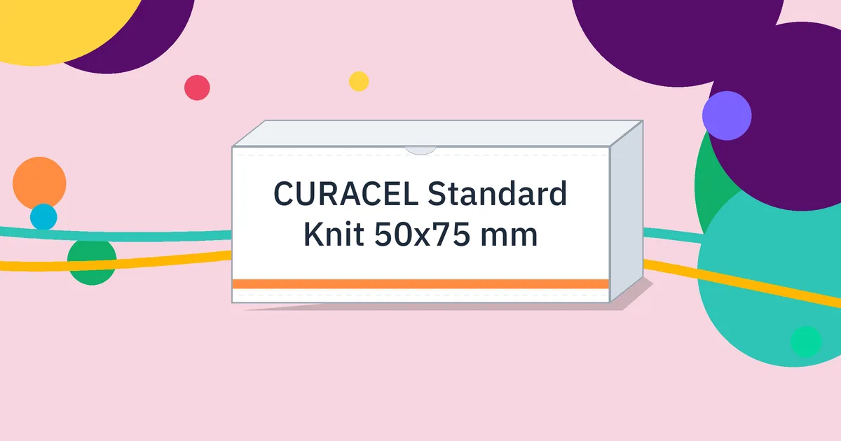Symbolbild: Packung mit der Aufschrift CURACEL Standard Knit 50x75 mm (PZN 16210900) – Verfügbarkeit und Bezug in Apotheken in Frankfurt am Main