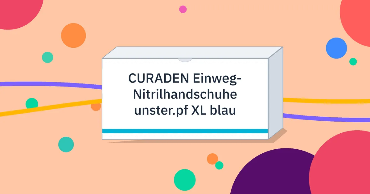 Symbolbild: Packung mit der Aufschrift CURADEN Einweg-Nitrilhandschuhe unster.pf XL blau (PZN 18091925) – Verfügbarkeit und Bezug in Apotheken in Frankfurt am Main
