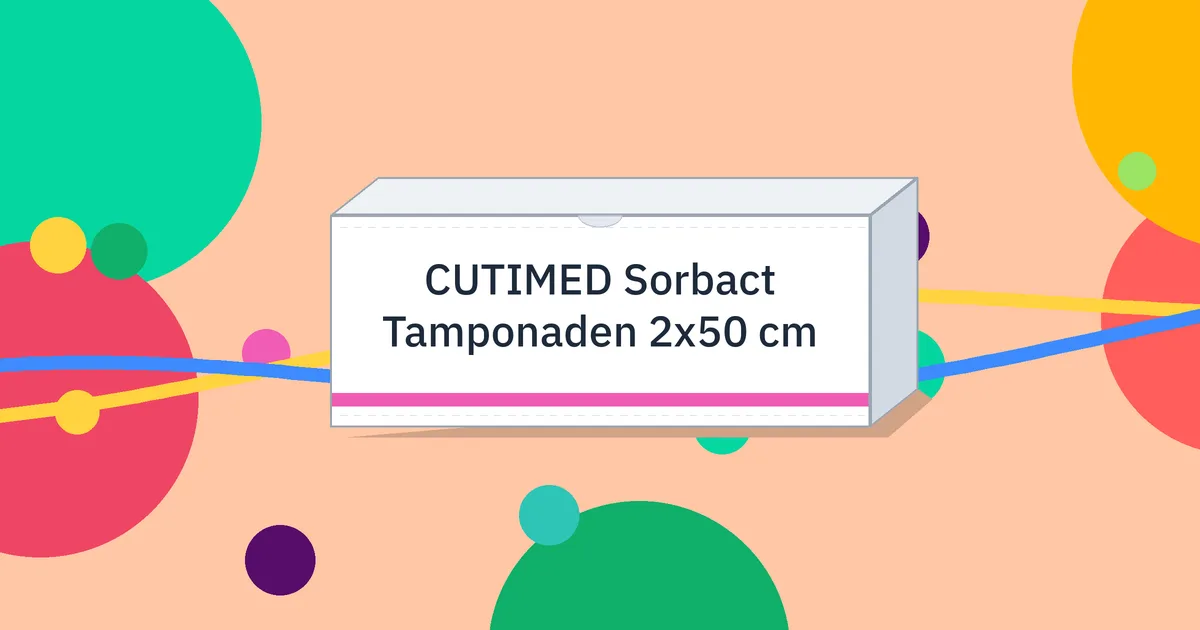 Symbolbild: Packung mit der Aufschrift CUTIMED Sorbact Tamponaden 2x50 cm (PZN 20174676) – Verfügbarkeit und Bezug in Apotheken in Frankfurt am Main