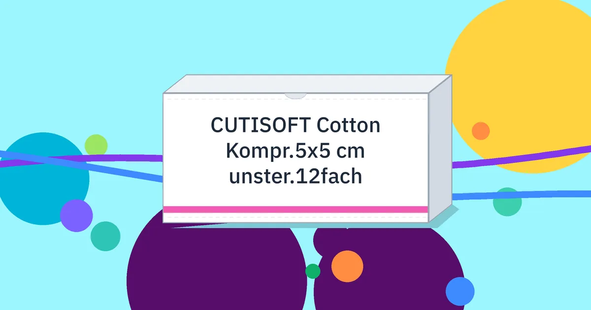 Symbolbild: Packung mit der Aufschrift CUTISOFT Cotton Kompr.5x5 cm unster.12fach (PZN 03896882) – Verfügbarkeit und Bezug in Apotheken in Frankfurt am Main