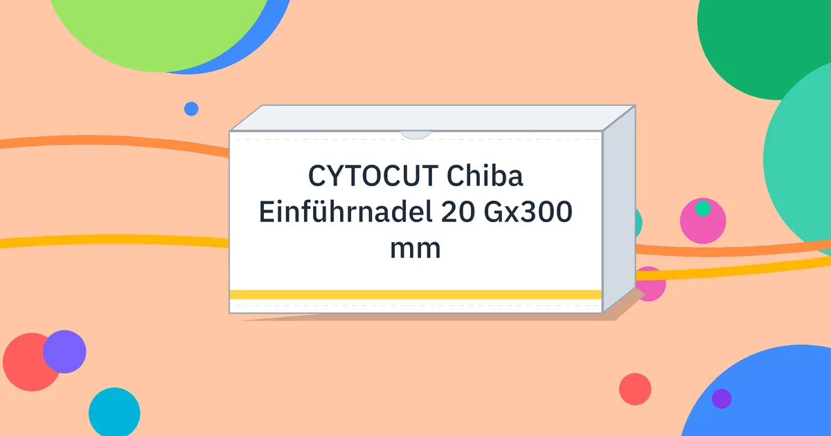 Symbolbild: Packung mit der Aufschrift CYTOCUT Chiba Einführnadel 20 Gx300 mm (PZN 16919403) – Verfügbarkeit und Bezug in Apotheken in Frankfurt am Main