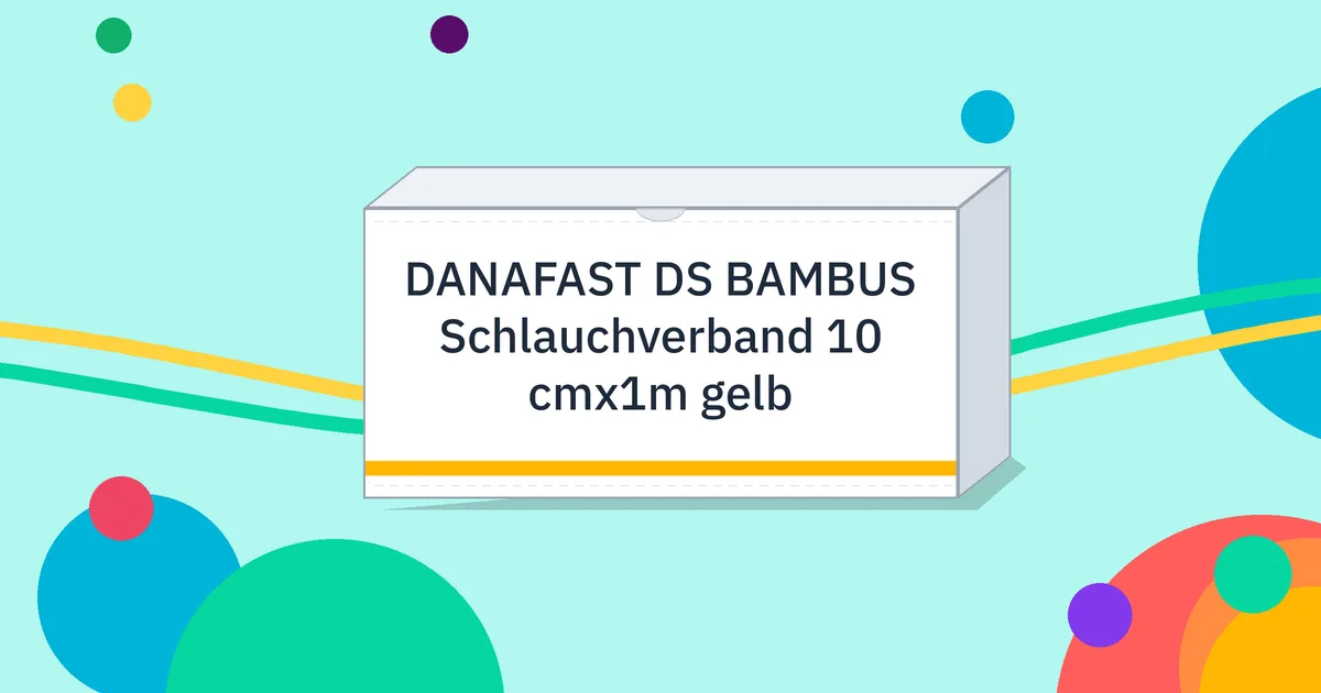 Symbolbild: Packung mit der Aufschrift DANAFAST DS BAMBUS Schlauchverband 10 cmx1m gelb (PZN 18368309) – Verfügbarkeit und Bezug in Apotheken in Frankfurt am Main