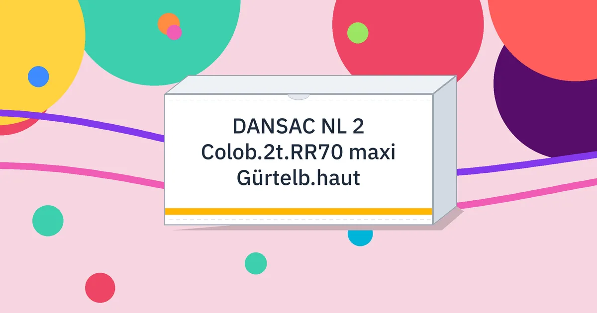 Symbolbild: Packung mit der Aufschrift DANSAC NL 2 Colob.2t.RR70 maxi Gürtelb.haut (PZN 09647878) – Verfügbarkeit und Bezug in Apotheken in Frankfurt am Main