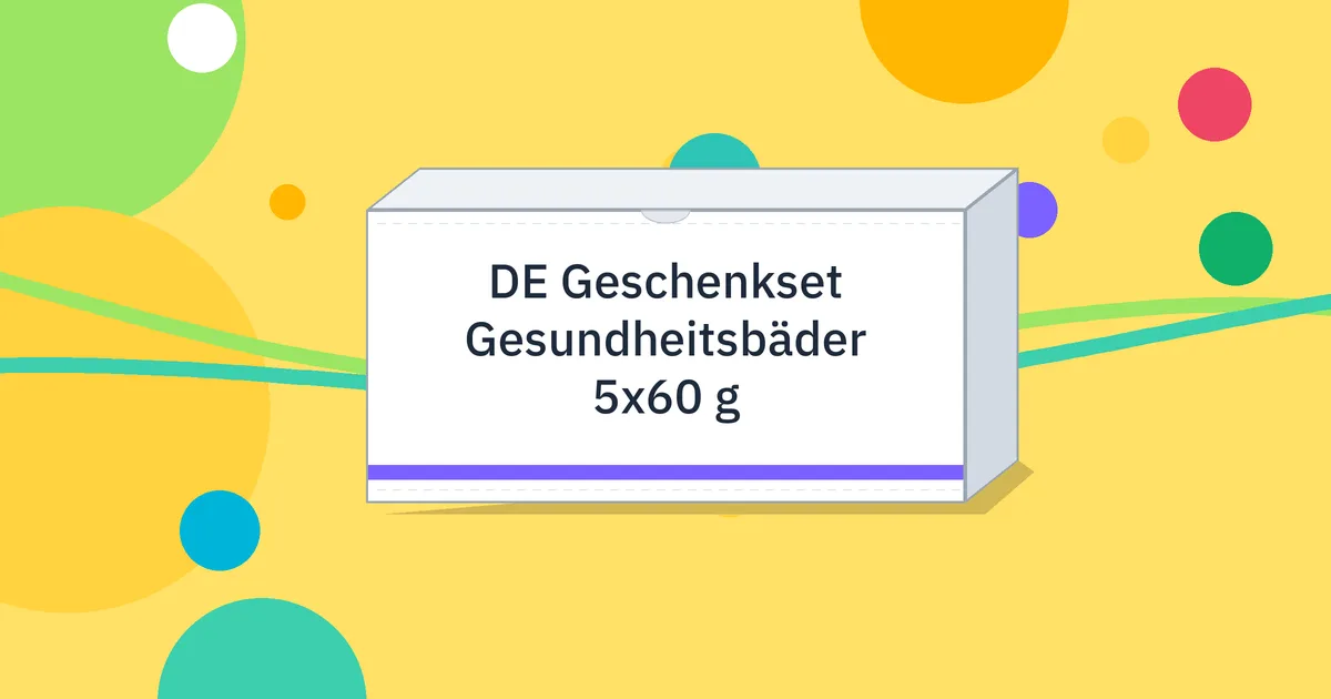 Symbolbild: Packung mit der Aufschrift DE Geschenkset Gesundheitsbäder 5x60 g (PZN 19295073) – Verfügbarkeit und Bezug in Apotheken in Frankfurt am Main