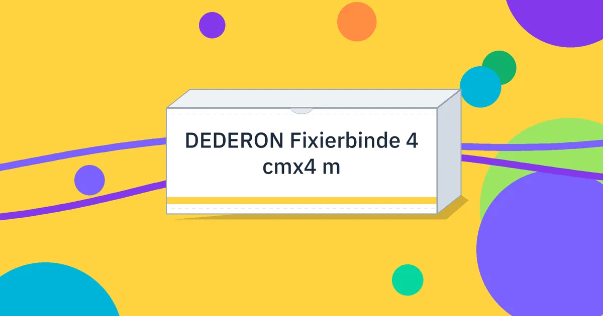Symbolbild: Packung mit der Aufschrift DEDERON Fixierbinde 4 cmx4 m (PZN 20364431) – Verfügbarkeit und Bezug in Apotheken in Frankfurt am Main