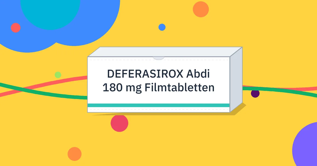 Symbolbild: Packung mit der Aufschrift DEFERASIROX Abdi 180 mg Filmtabletten (PZN 17874602) – Verfügbarkeit und Bezug in Apotheken in Frankfurt am Main