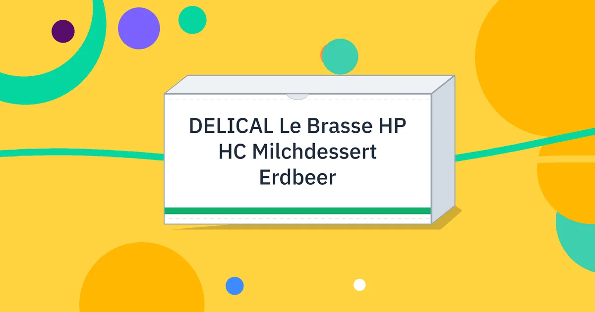 Symbolbild: Packung mit der Aufschrift DELICAL Le Brasse HP HC Milchdessert Erdbeer (PZN 16611154) – Verfügbarkeit und Bezug in Apotheken in Frankfurt am Main