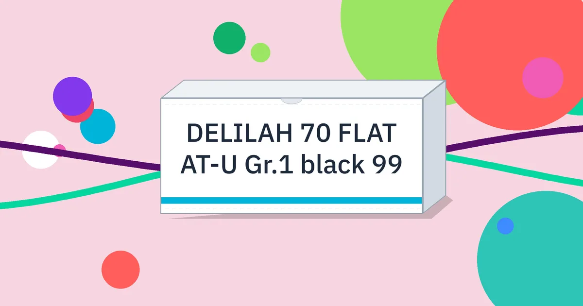 Symbolbild: Packung mit der Aufschrift DELILAH 70 FLAT AT-U Gr.1 black 99 (PZN 13848855) – Verfügbarkeit und Bezug in Apotheken in Frankfurt am Main