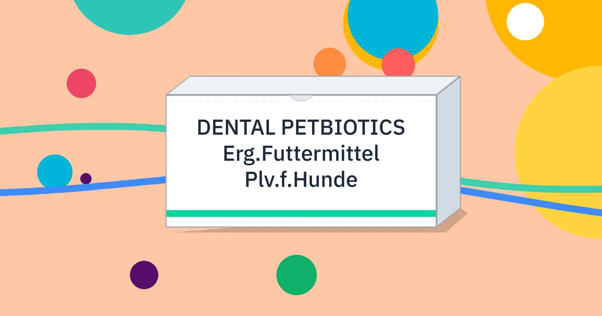 Symbolbild: Packung mit der Aufschrift DENTAL PETBIOTICS Erg.Futtermittel Plv.f.Hunde (PZN 20188514) – Verfügbarkeit und Bezug in Apotheken in Frankfurt am Main