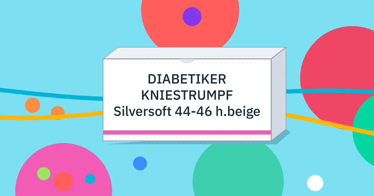 Symbolbild: Packung mit der Aufschrift DIABETIKER KNIESTRUMPF Silversoft 44-46 h.beige (PZN 01300187) – Verfügbarkeit und Bezug in Apotheken in Frankfurt am Main