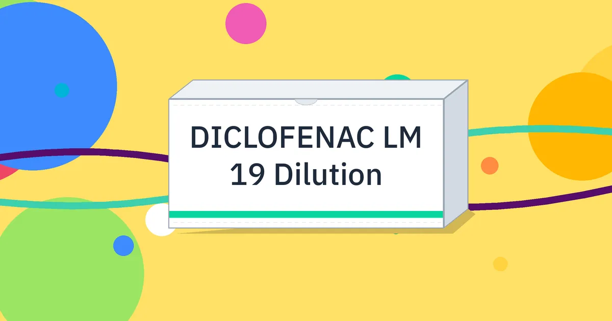 Symbolbild: Packung mit der Aufschrift DICLOFENAC LM 19 Dilution (PZN 12841377) – Verfügbarkeit und Bezug in Apotheken in Frankfurt am Main